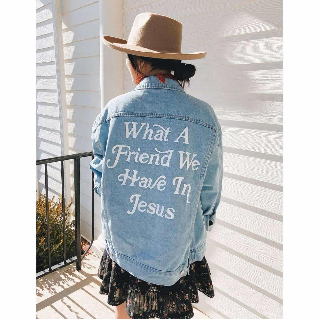 What A Friend In Jesus Denim Jacket | Momma Tried Boutique